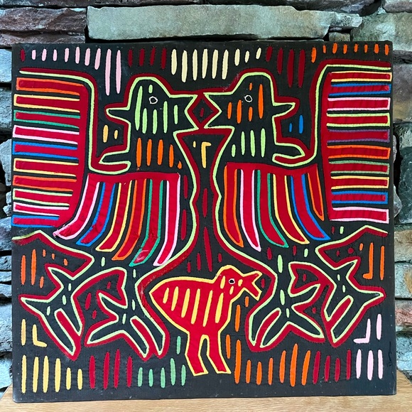 Hand Crafted | Art | Vtg Mola Folk Art Panama Chicken Fabric Quilted ...